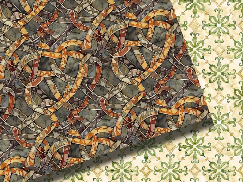 Print Medieval Gothic Patterns in Green, Printable Papers, Celtic ...