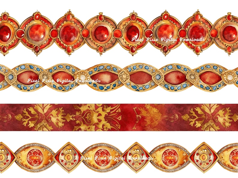 Gothic Medieval Borders in Red and Gold, Printable Clipart Card Crafts ...