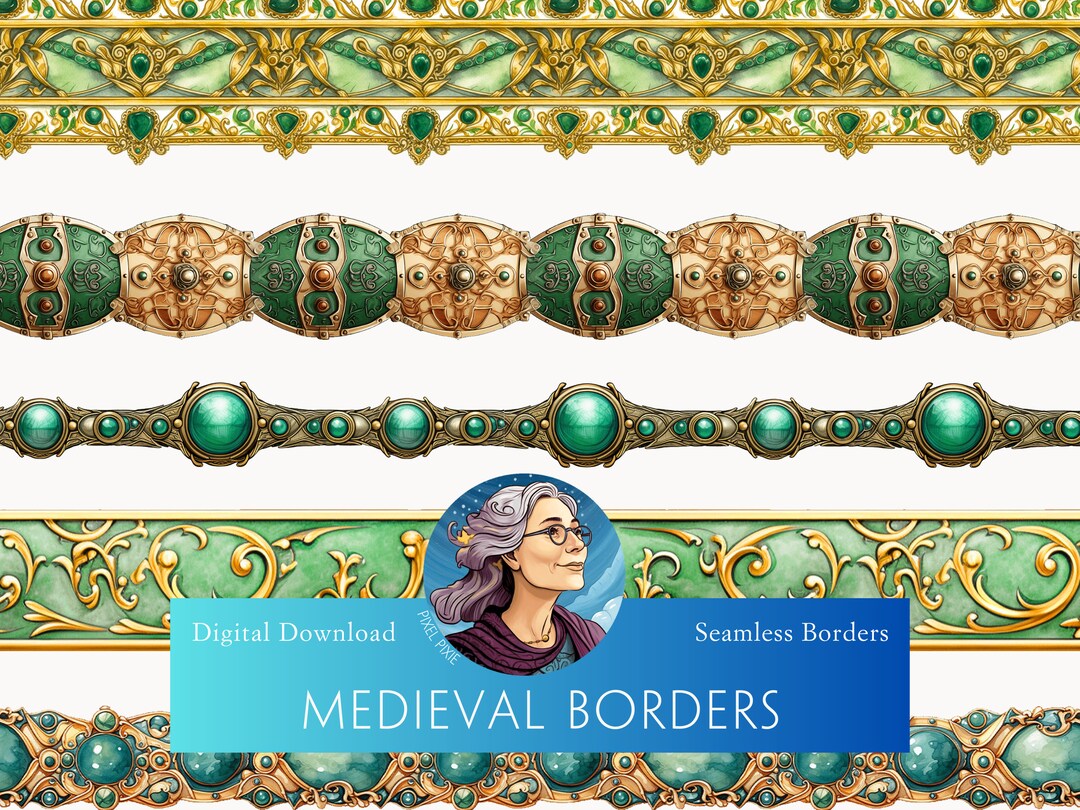 Medieval Borders Green and Gold Digital Download Clipart - Etsy UK