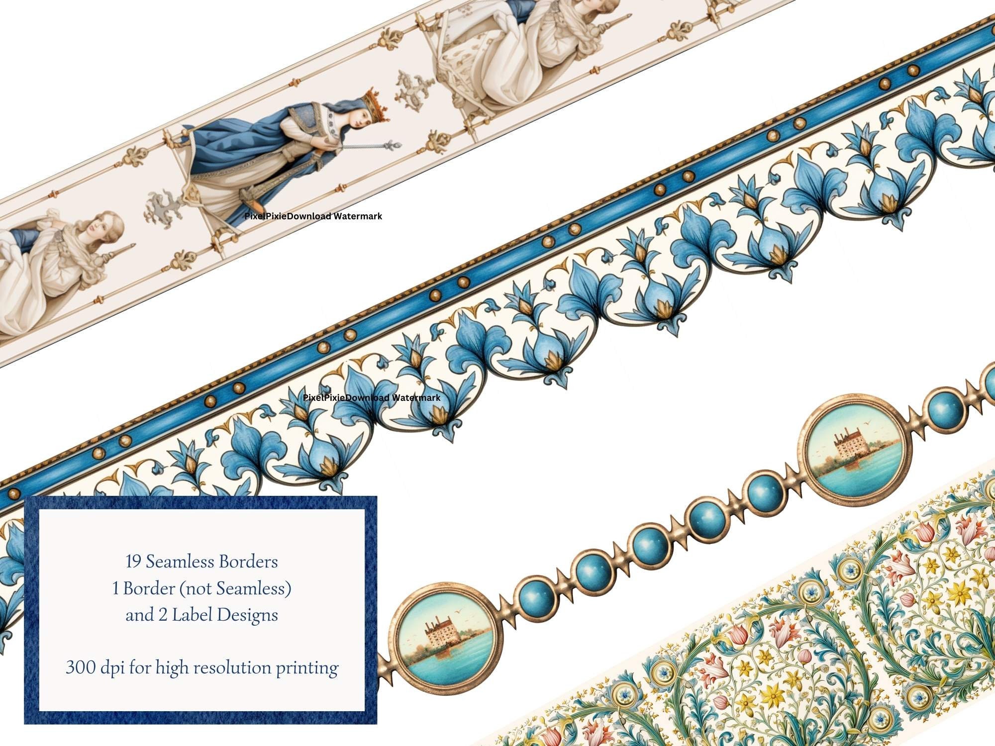 Seamless Clipart Borders in Ivory and Blue - Etsy