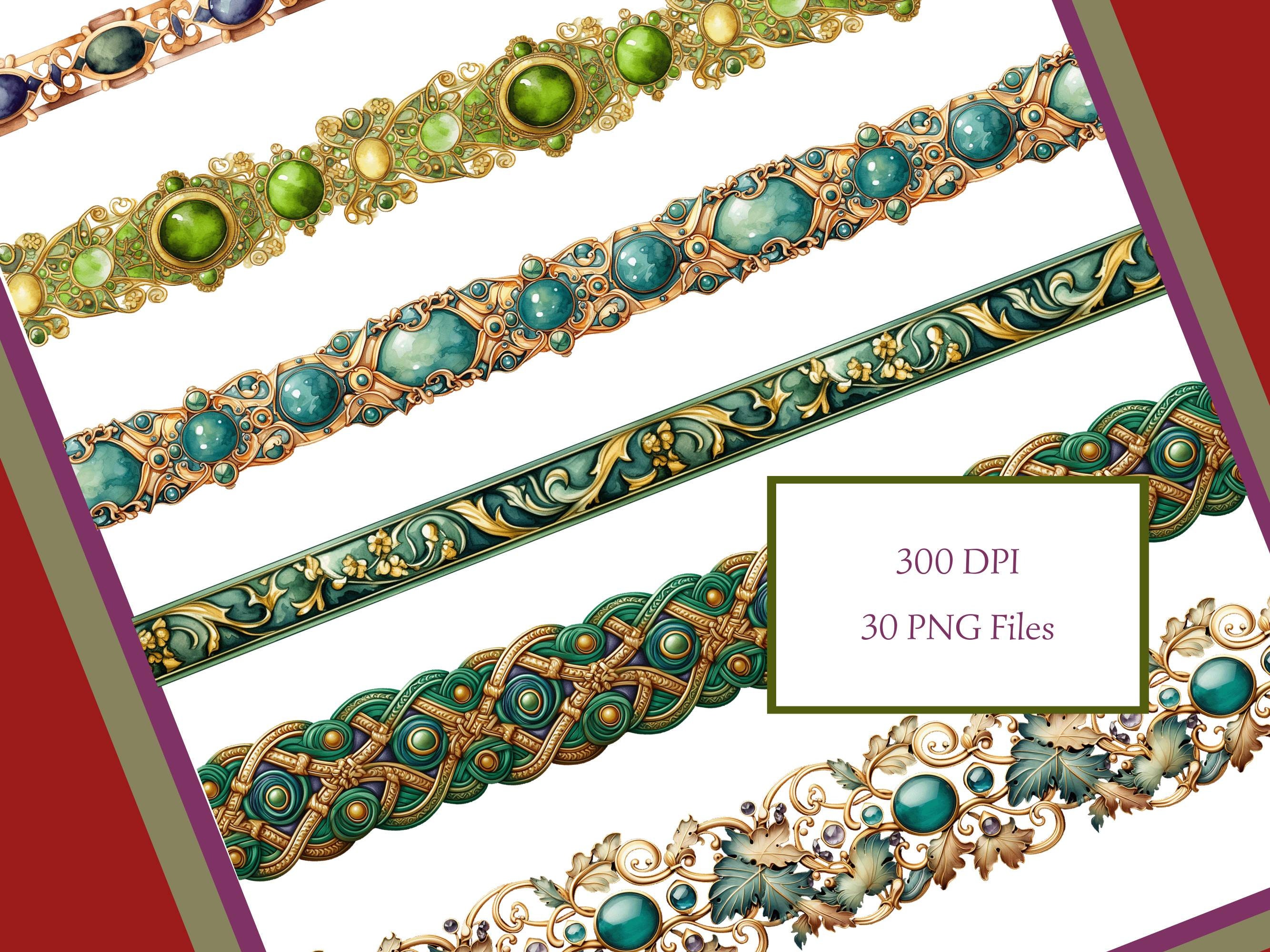 Medieval Borders in Green and Gold, Digital Download, Junk Journal ...