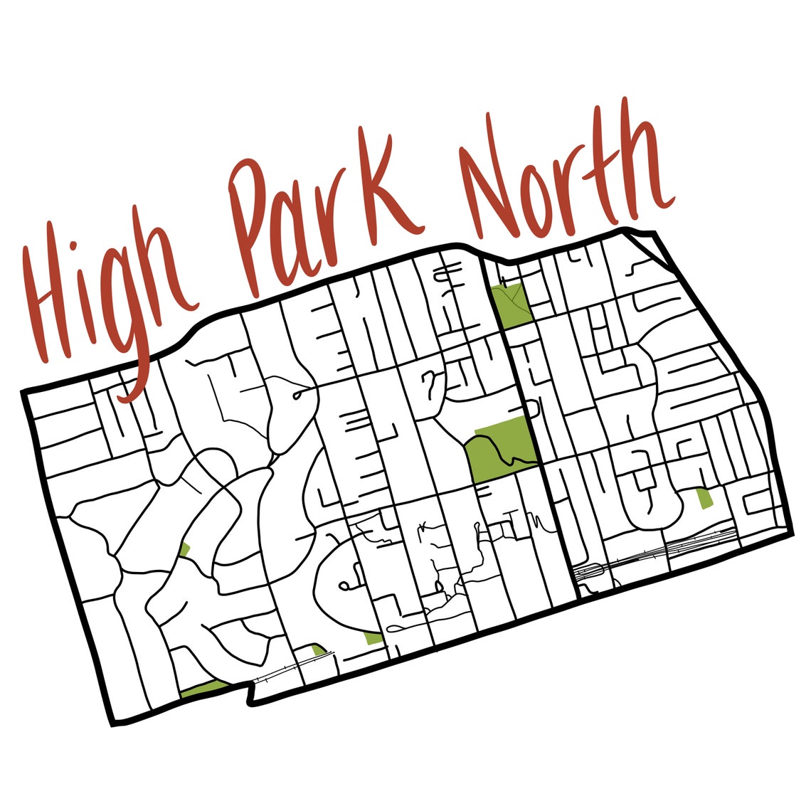 High Park North Hand Drawn Map • Toronto Neighbourhood • Digital Art ...