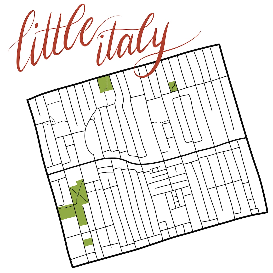 Little Italy Hand Drawn Map • Toronto Neighbourhood • Digital Art Print ...