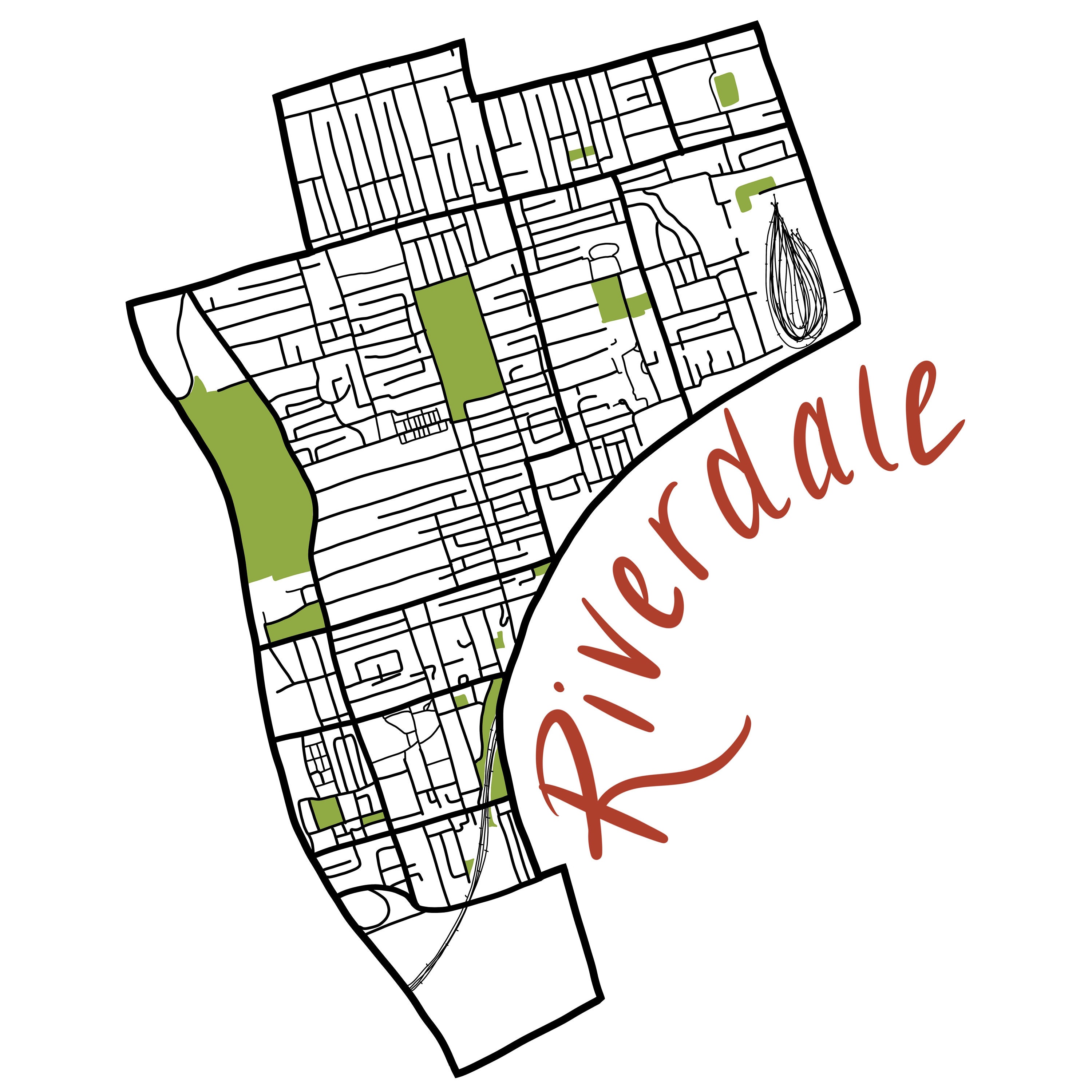 Riverdale Hand Drawn Map • Toronto Neighbourhood • Digital Art Print ...