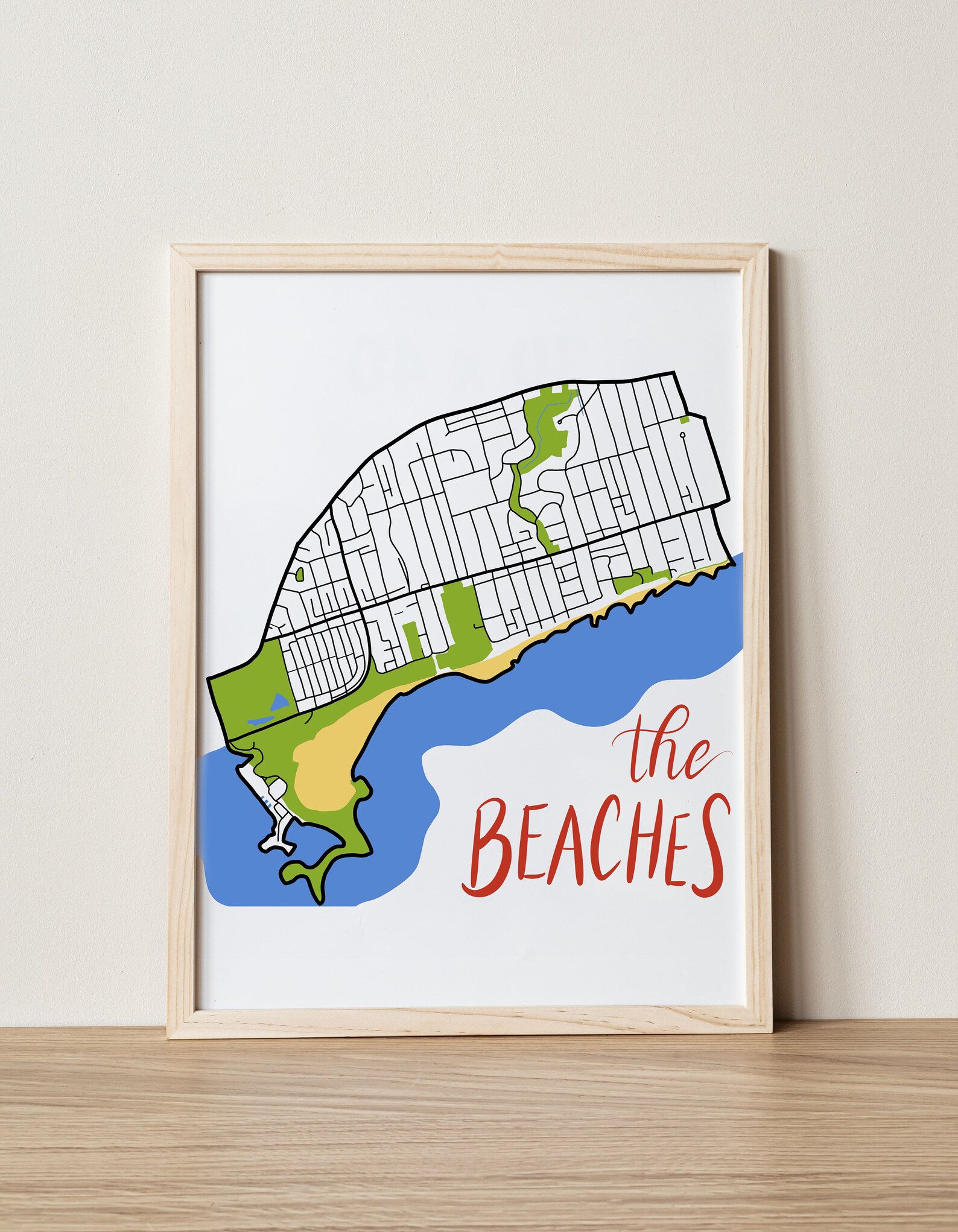 The Beaches Hand Drawn Map • Toronto Neighbourhood • Digital Art Print ...