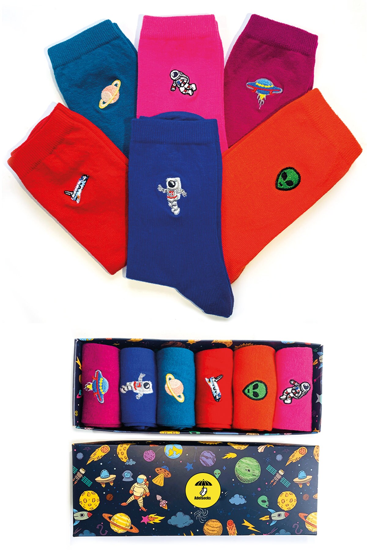 6 Pieces Funky Socks With Space and Astronaut Embroidery Set, Fun ...