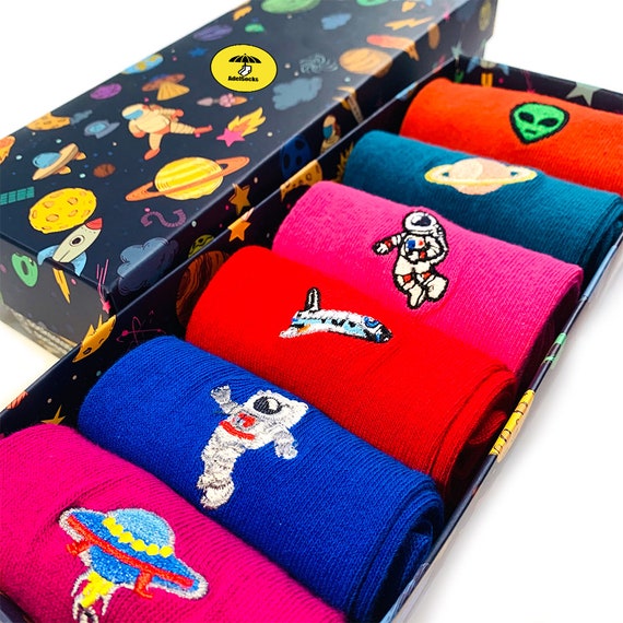 6 Pieces Funky Socks With Space and Astronaut Embroidery Set | Etsy