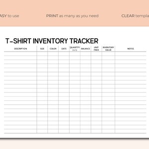 T-shirt Inventory Tracker Printable 2, Inventory Template, Inventory ...