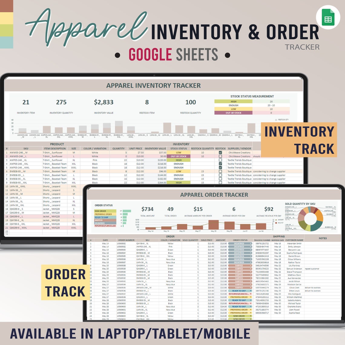 Apparel Inventory & Order Tracker, Clothing Inventory, T Shirt ...