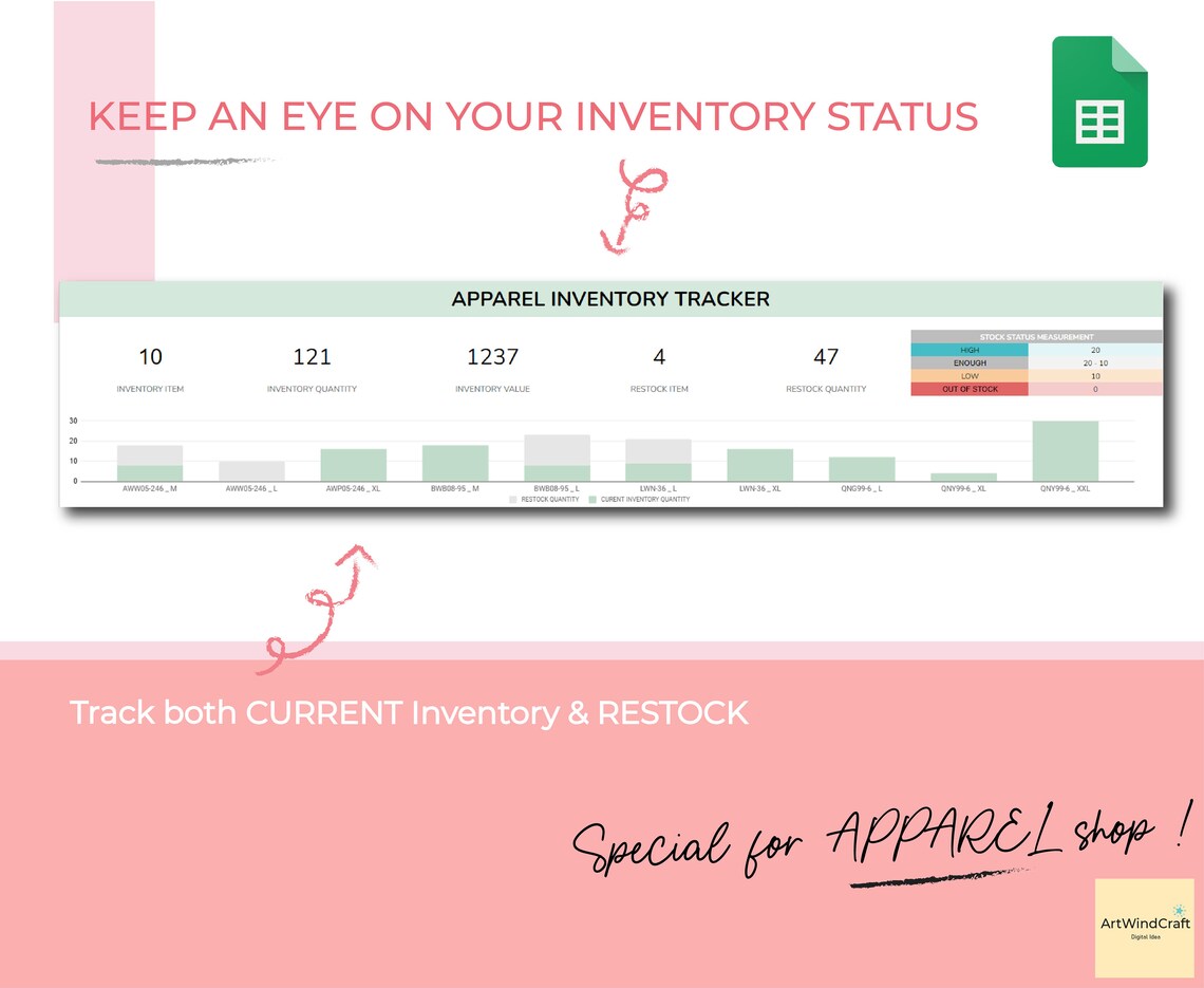 Apparel Inventory Tracker, Simple Inventory Spreadsheet, T Shirt ...