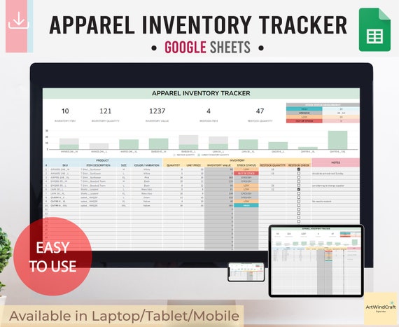 Apparel Inventory Tracker Simple Inventory Spreadsheet T - Etsy