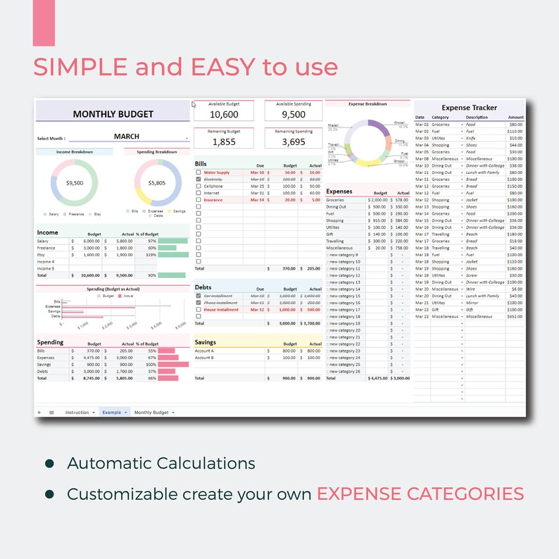 Google Sheets Simple Budget Spreadsheet Monthly Budget Spreadsheet ...