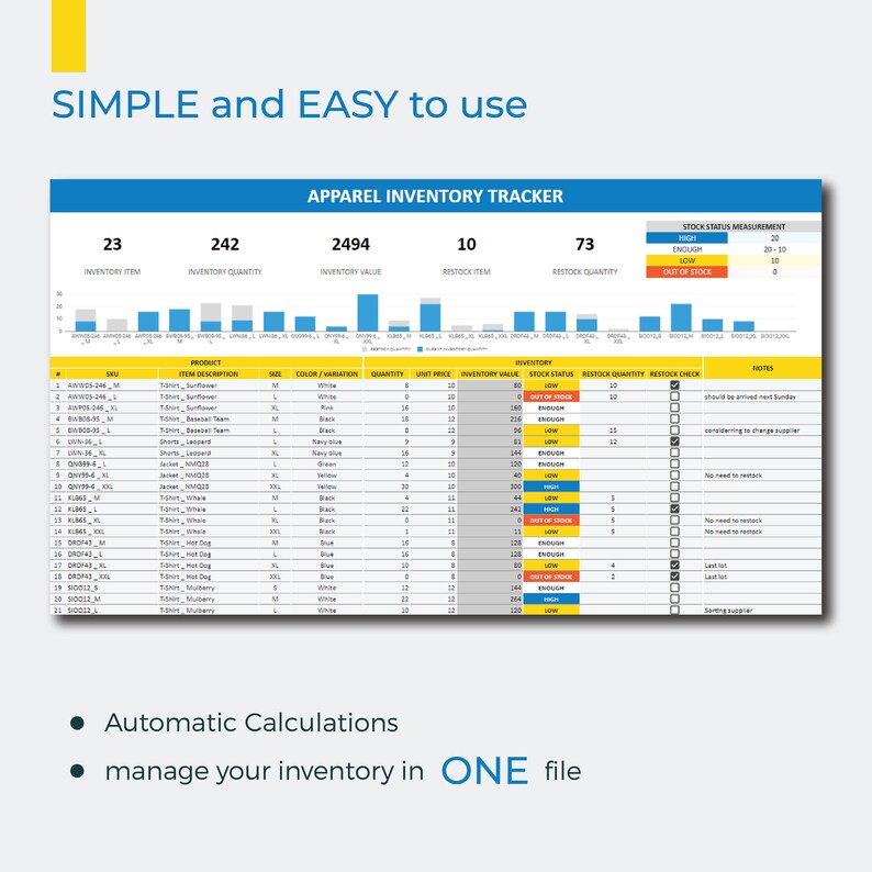 Apparel Inventory Tracker, Simple Inventory Spreadsheet, T Shirt ...