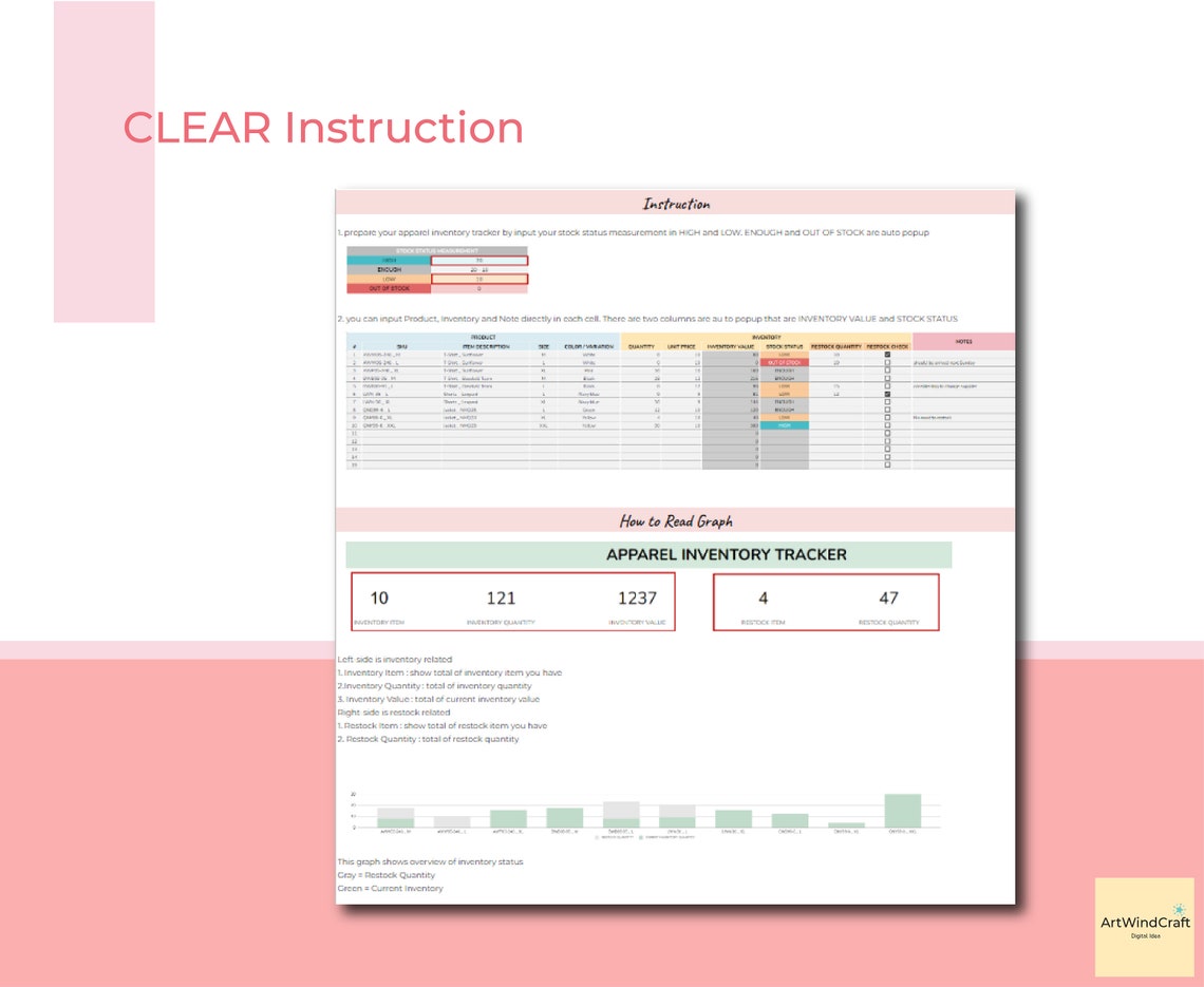 Apparel Inventory Tracker, Simple Inventory Spreadsheet, T Shirt ...