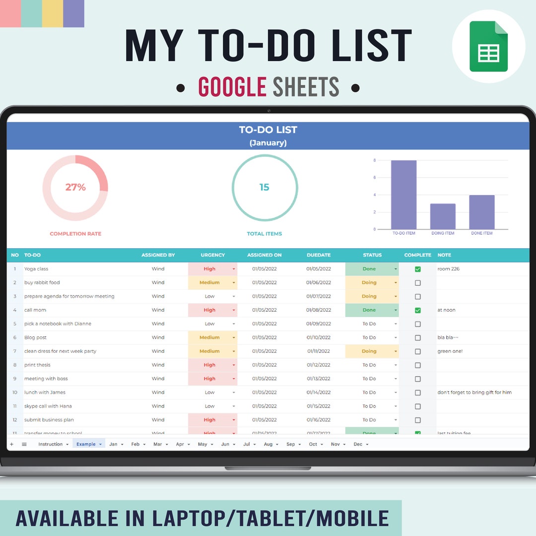 To Do List Schedule Planner Daily to Do List Google Sheets To-do List ...