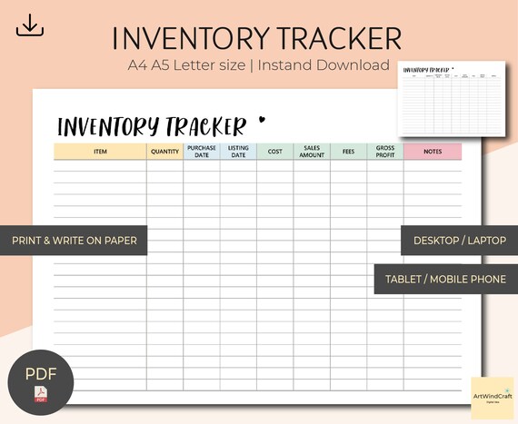 Inventory Tracker Printable Inventory Template Inventory - Etsy