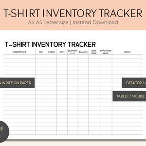 T-shirt Inventory Tracker Printable 2, Inventory Template, Inventory ...