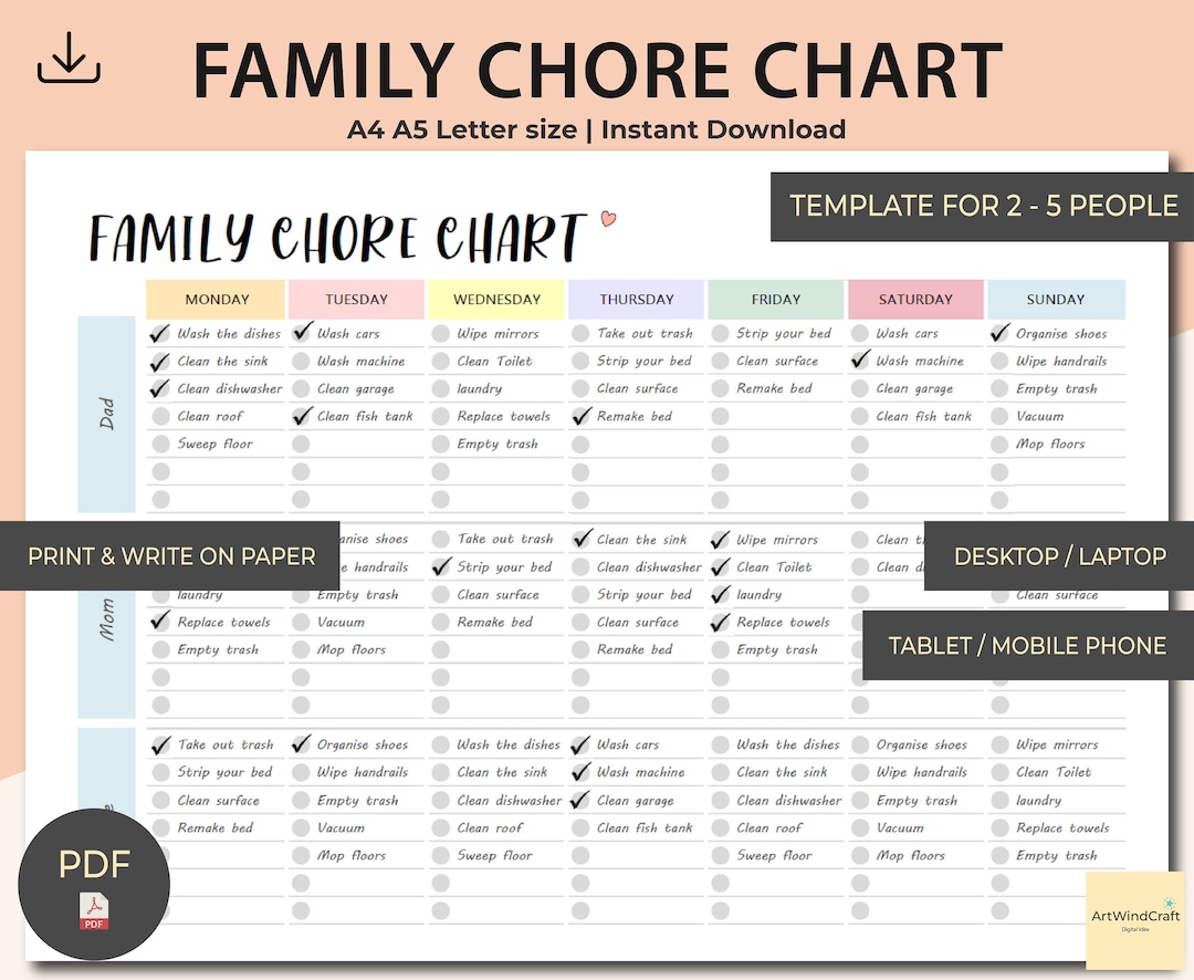 Family Chore Chart,cleaning Schedule,family Schedule Printable,family ...