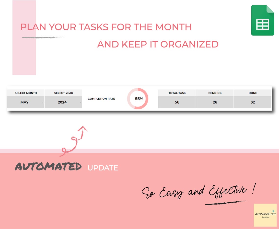 Digital Calendar Spreadsheet | Monthly Calendar | to Do List Digital ...