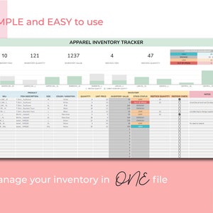 Apparel Inventory Tracker, Simple Inventory Spreadsheet, T Shirt ...