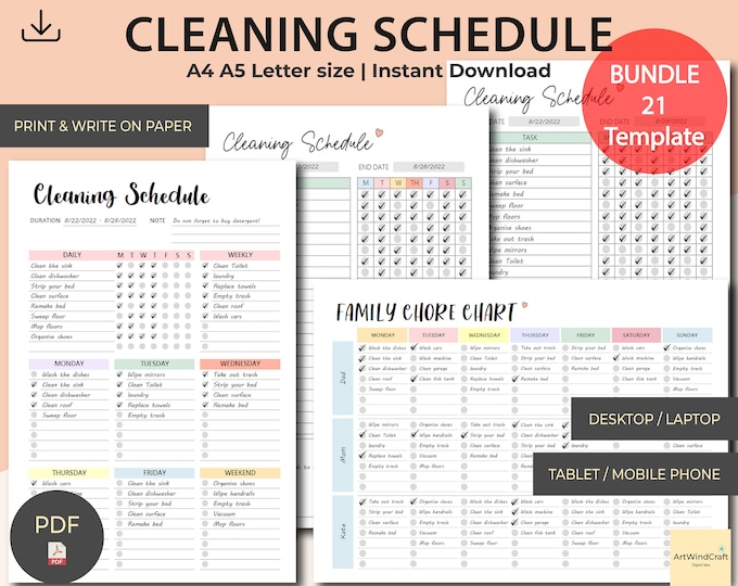 Editable Weekly Family Chore Chart Canva Template Printable Chore Chart ...
