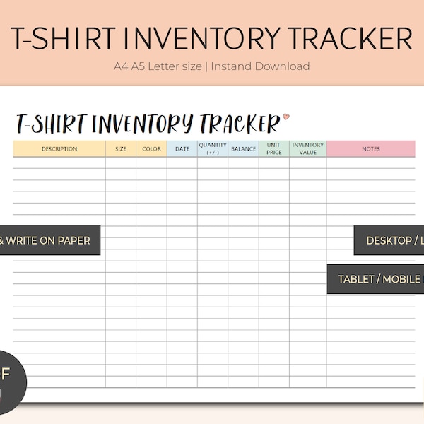 Tshirt Inventory Template - Etsy