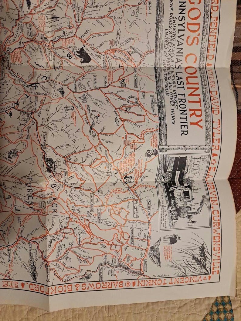 Rare 1955 Revised "gods Country Pennsylvania Last Frontier" Map ...