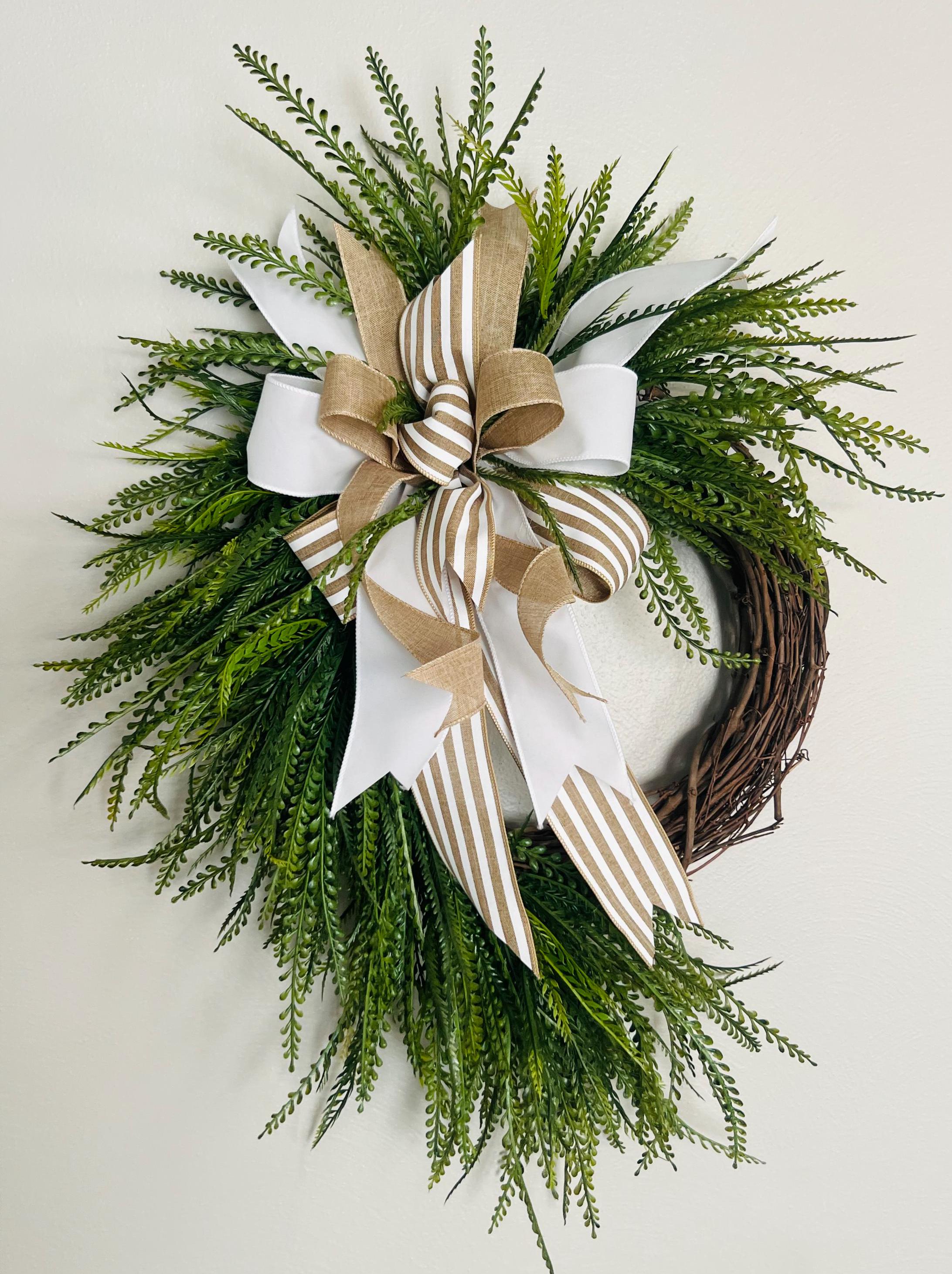 Spring Bead Grass Wreath, Bead Grass Wreath With White & Tan Large Bow ...
