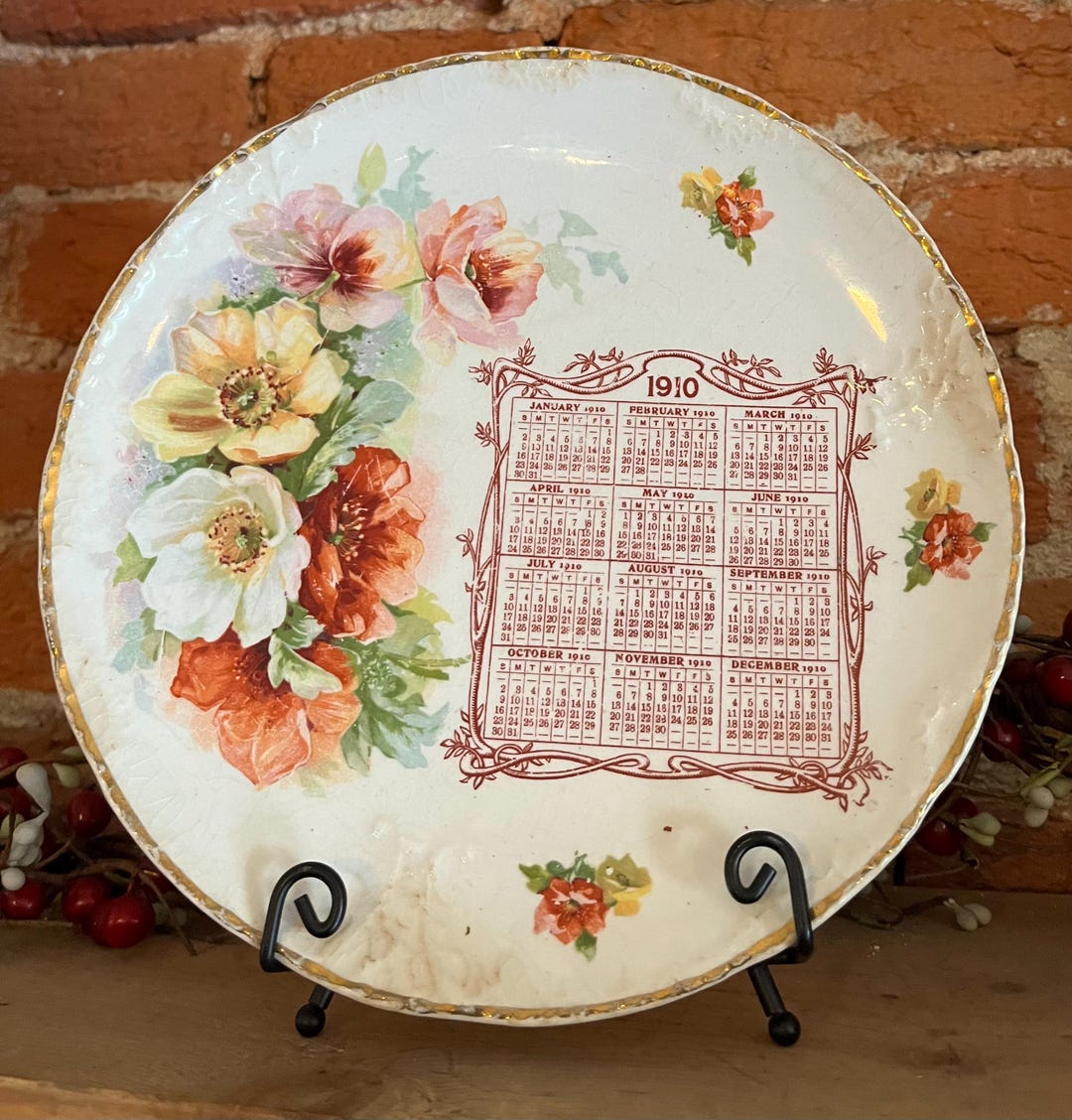 1910 Calendar Plate Floral | the Popular Bazaar Weisport PA | Antique 8 ...