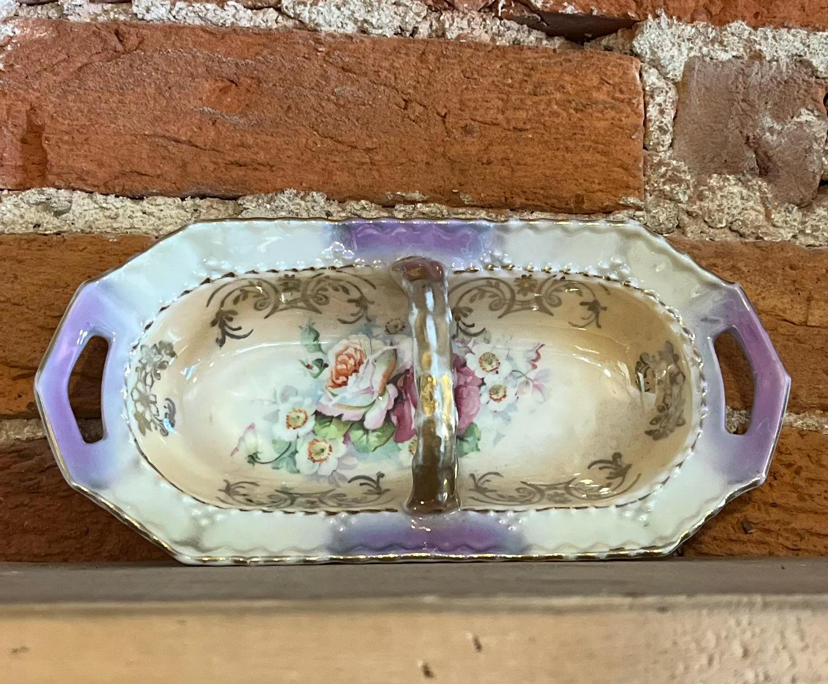 Vintage IPF Germany Hand Painted Relish Dish W/ Handle, Grapes & Flower ...