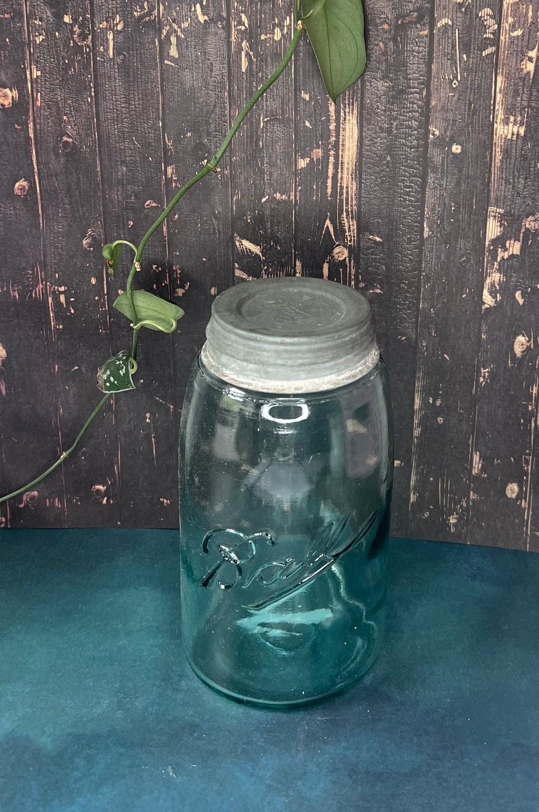 Vintage Aqua Ball Quart Mason Jar W/ Embossed Zinc Lid - Etsy