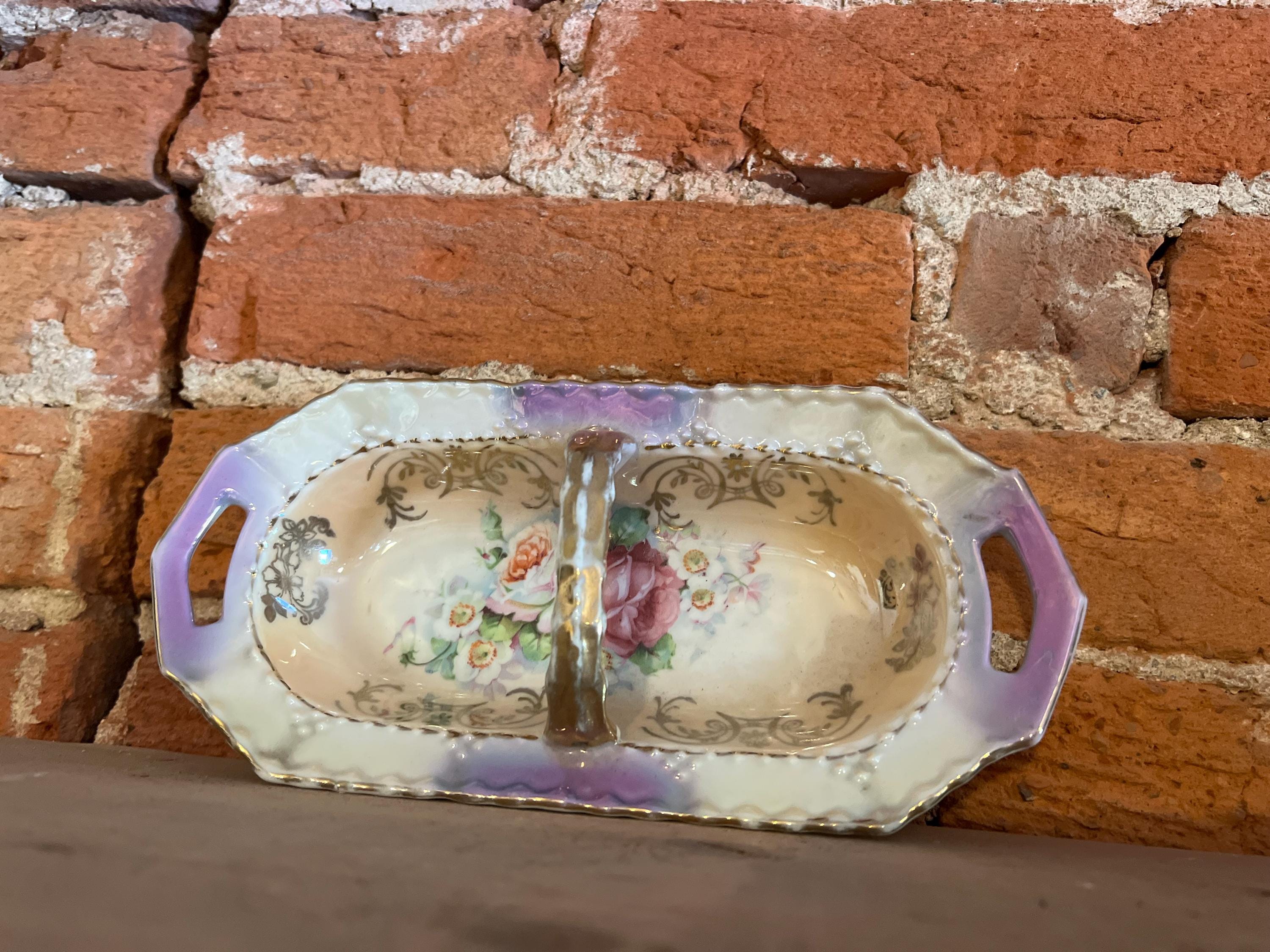 Vintage IPF Germany Hand Painted Relish Dish W/ Handle, Grapes & Flower ...