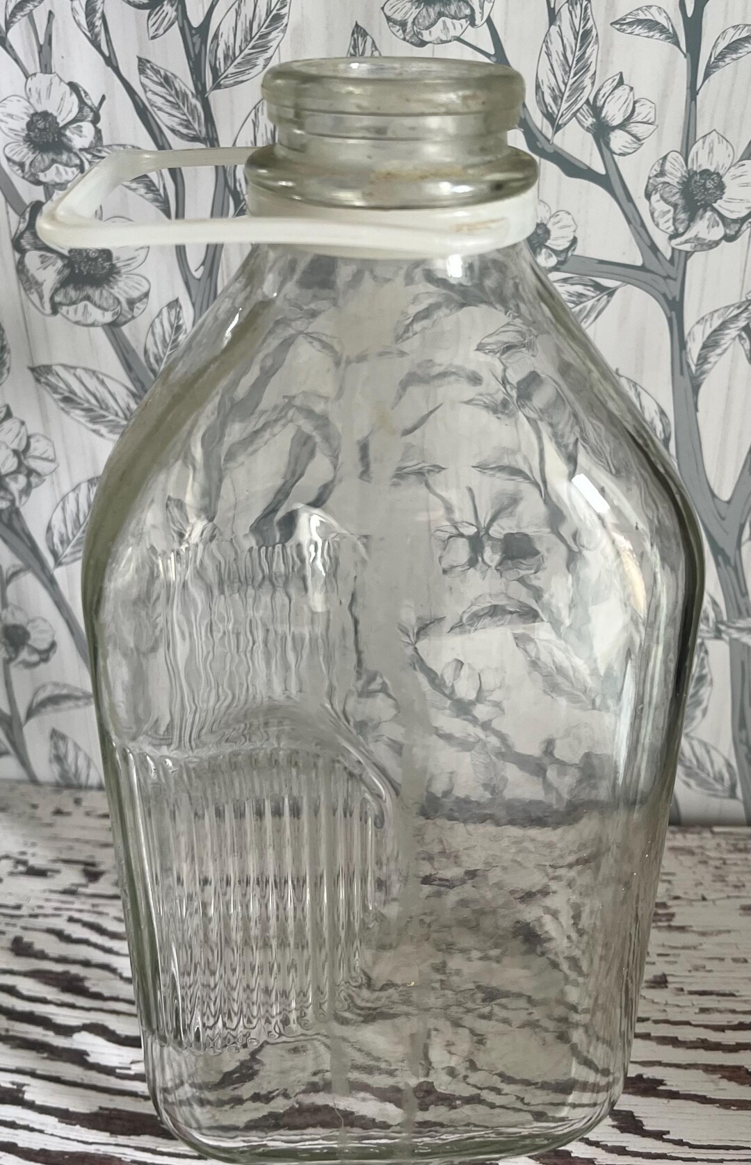 Vintage Glass Milk Jug | 64 Oz Heavy Glass Bottle With Handle | Rustic ...