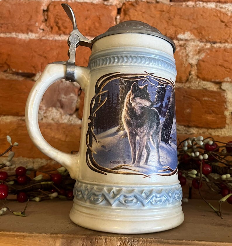 Vintage Beer Stein Wolf Wolves Gerz Germany Stoneware W/lid - Etsy