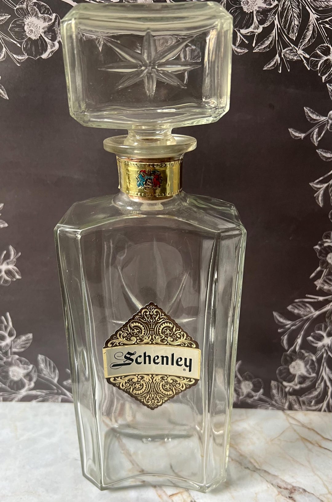 Vintage Schenley Whiskey Decanter | 1965 Cut Glass Bottle With Gold ...