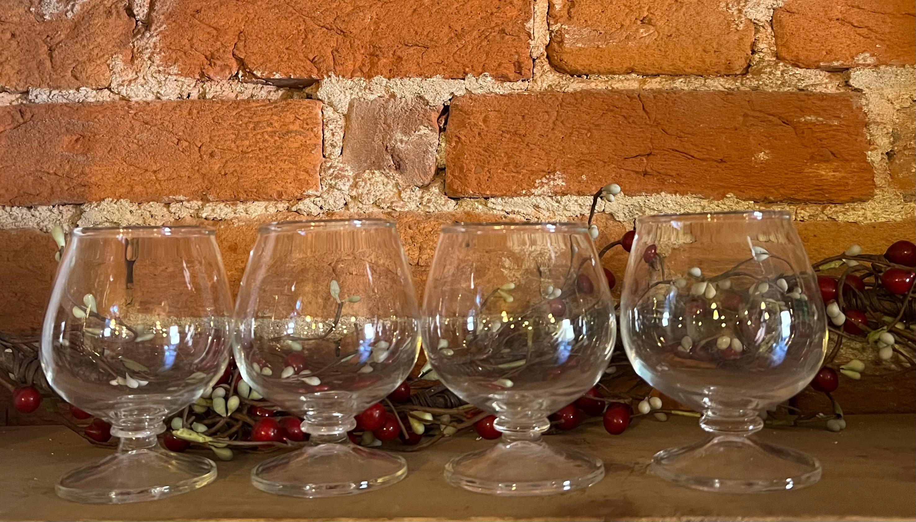 Set of 4 Vintage Brandy Snifter Glasses | 3.5” Pedestal Stemmed Glasses ...
