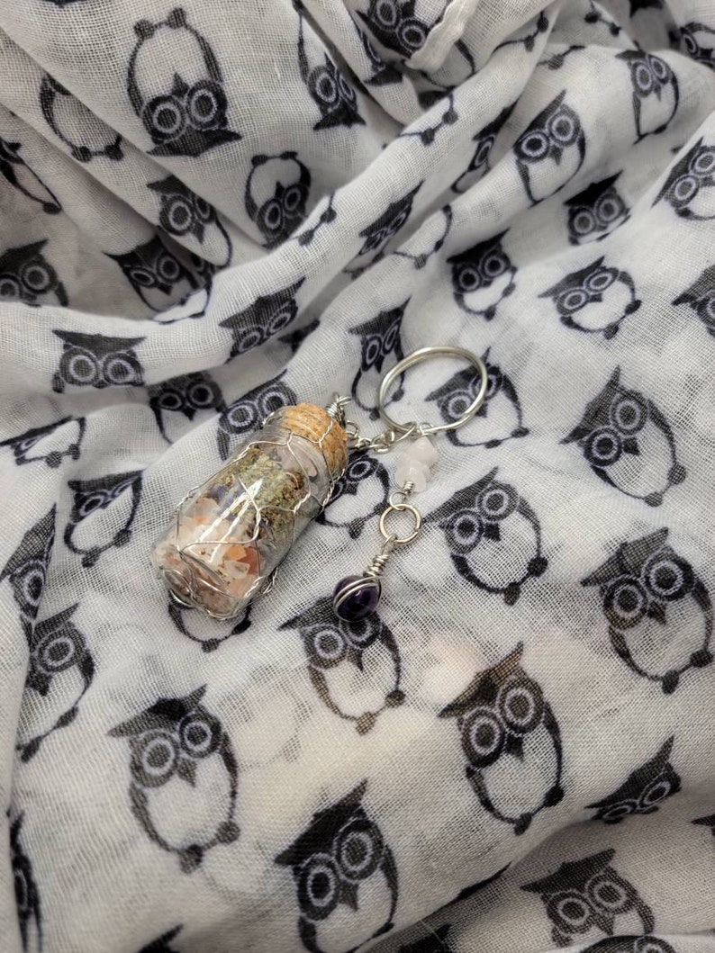 Depression Banishing Spell Jar Keychain Wire Wrapped Keychain Crystal ...