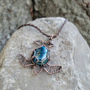 Copper Wire Sea Turtle Pendant: Dragon Veins Agate Crystal, Boho Beach ...