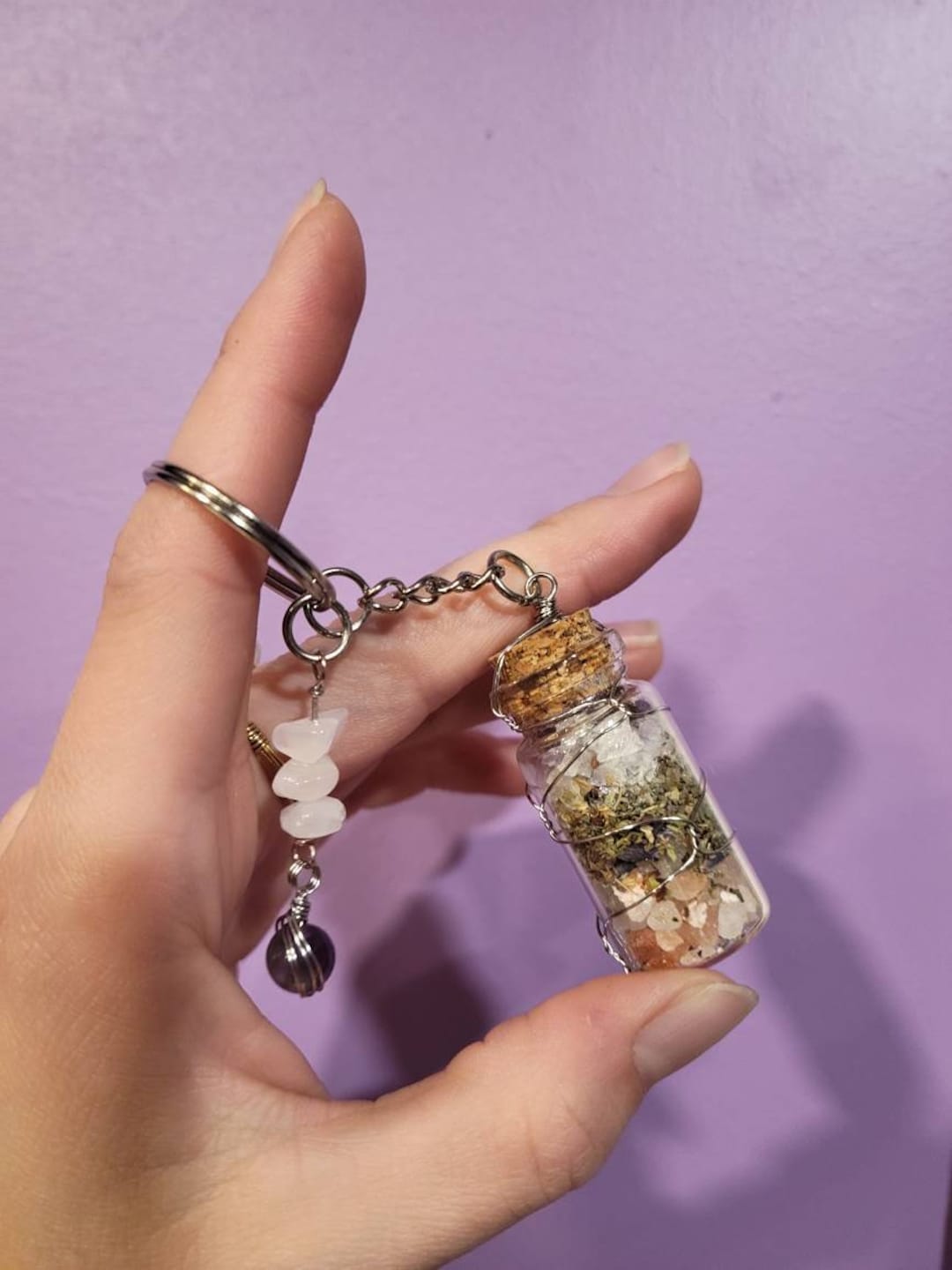 Depression Banishing Spell Jar Keychain Wire Wrapped Keychain Crystal ...