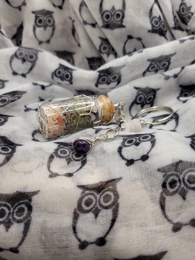 Depression Banishing Spell Jar Keychain Wire Wrapped Keychain Crystal ...