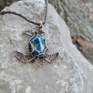 Copper Wire Sea Turtle Pendant: Dragon Veins Agate Crystal, Boho Beach ...