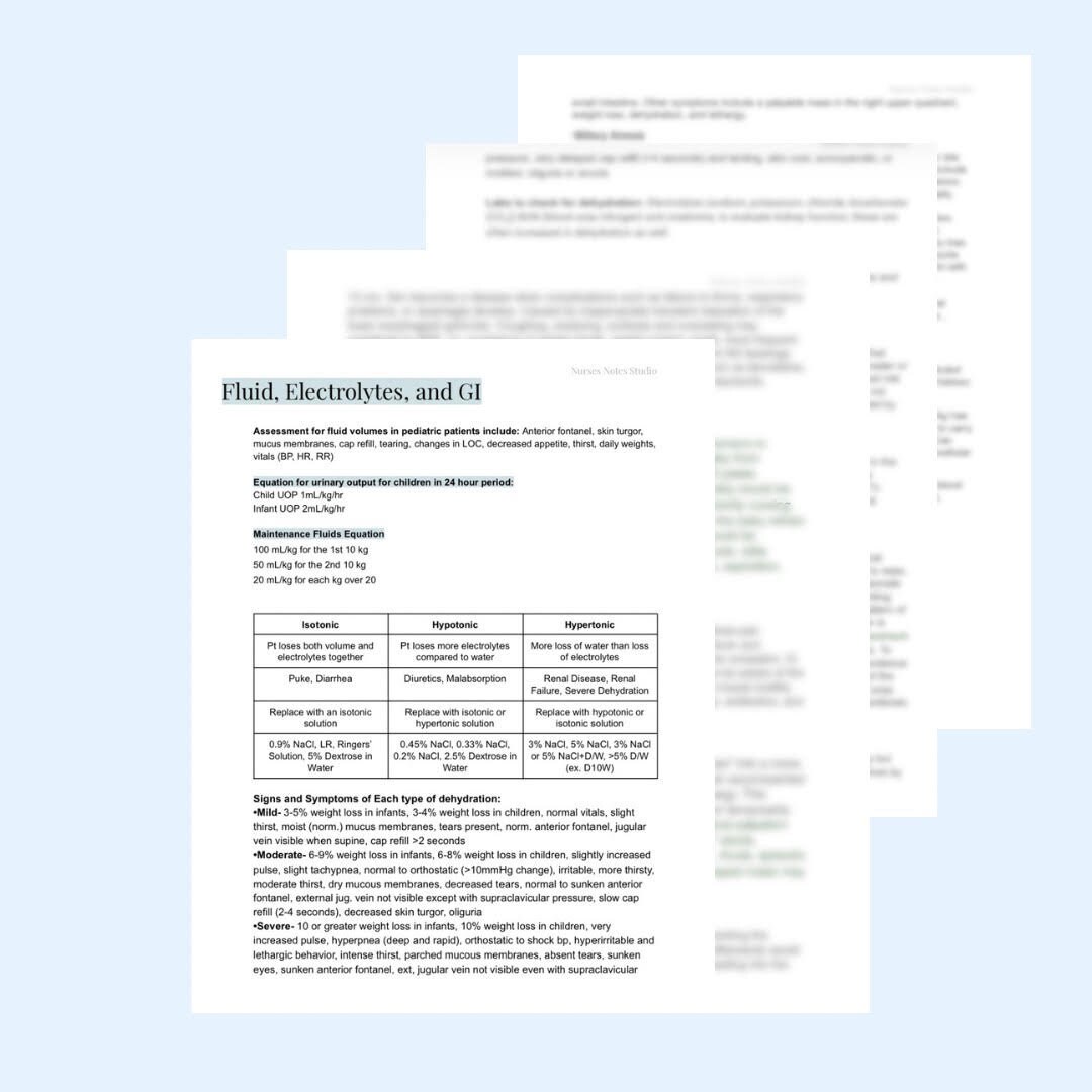 Pediatric Fluids, Electrolytes , & GI Nursing Notes - Etsy