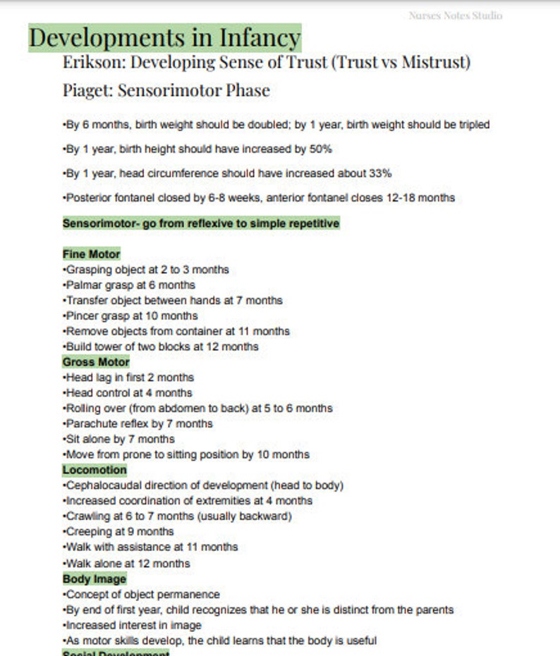 Pediatric Development Basics With BONUS Erikson and Piaget Charts - Etsy