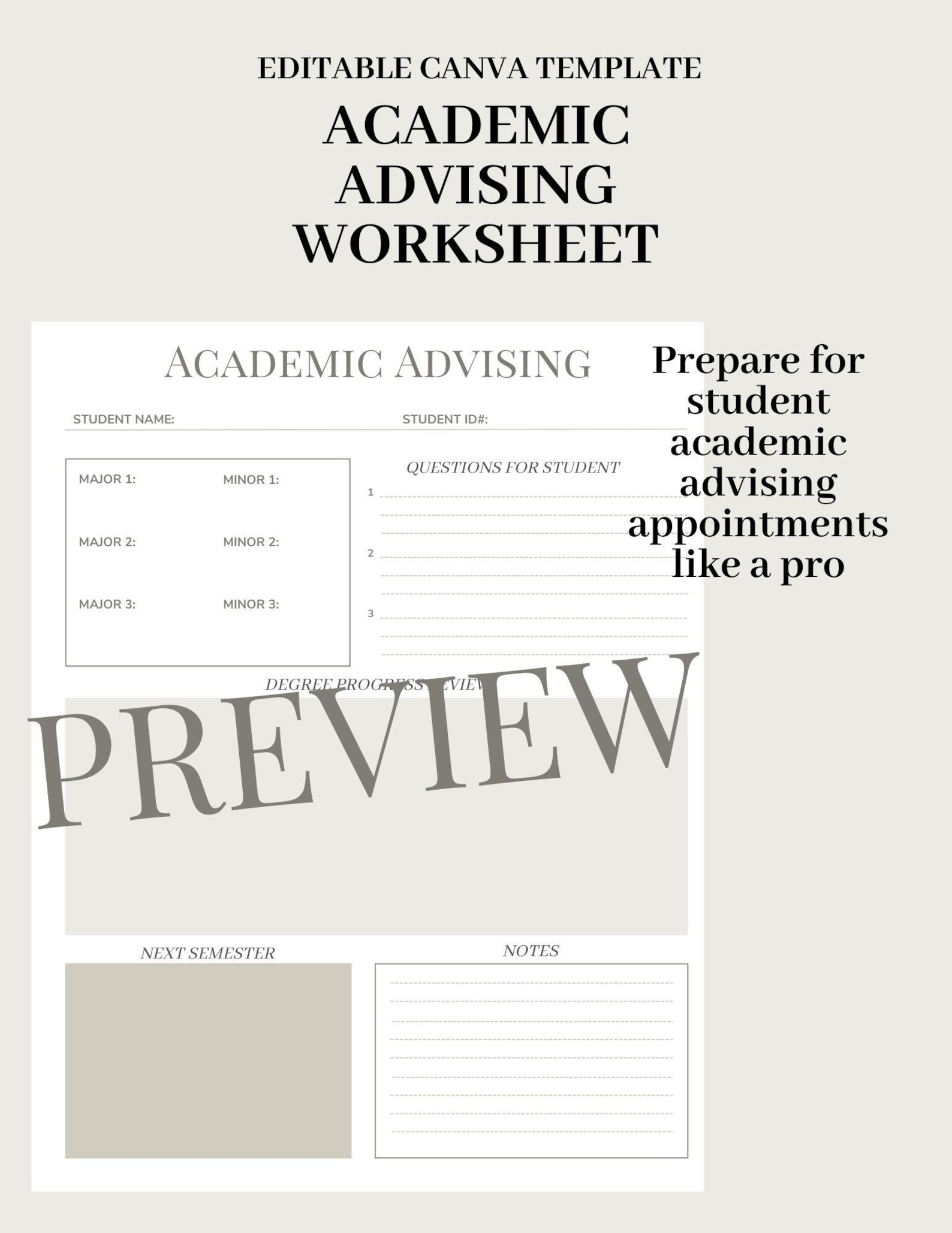 Academic Advising Worksheet 1 - Etsy