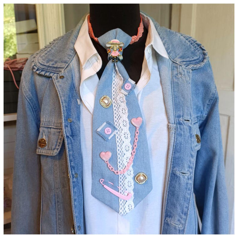 Womens Denim Tie. With Lace and Decor. Handmade. - Etsy