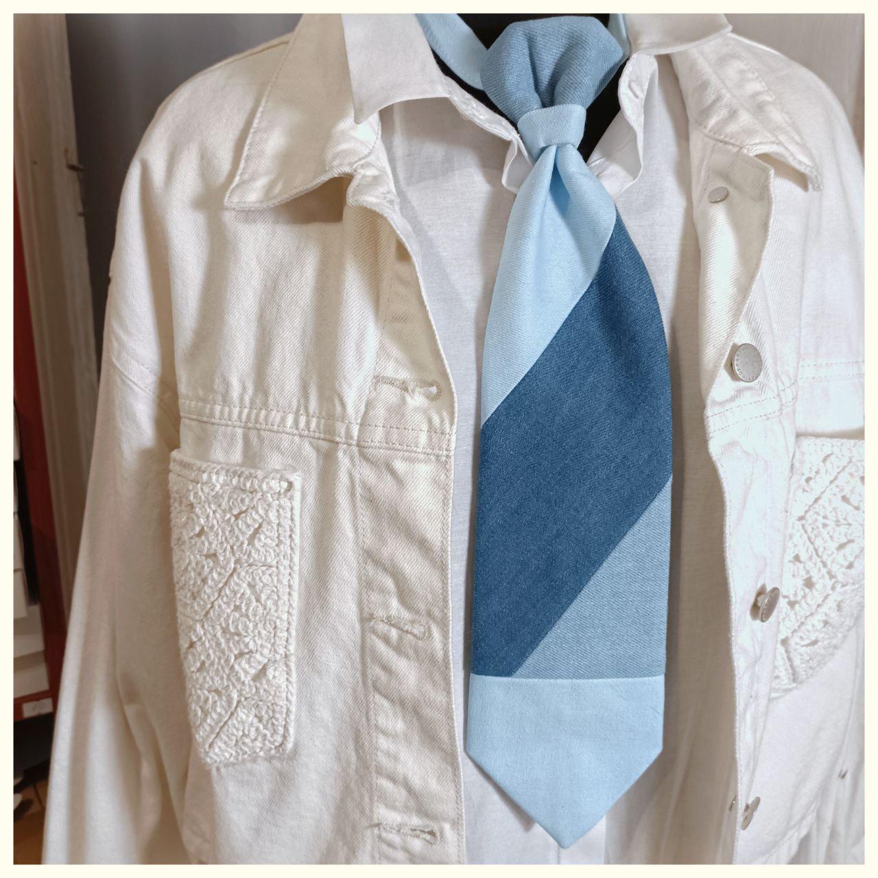 Womens Denim Tie With a Diagonal Pattern and Natural Lace. Handmade. - Etsy