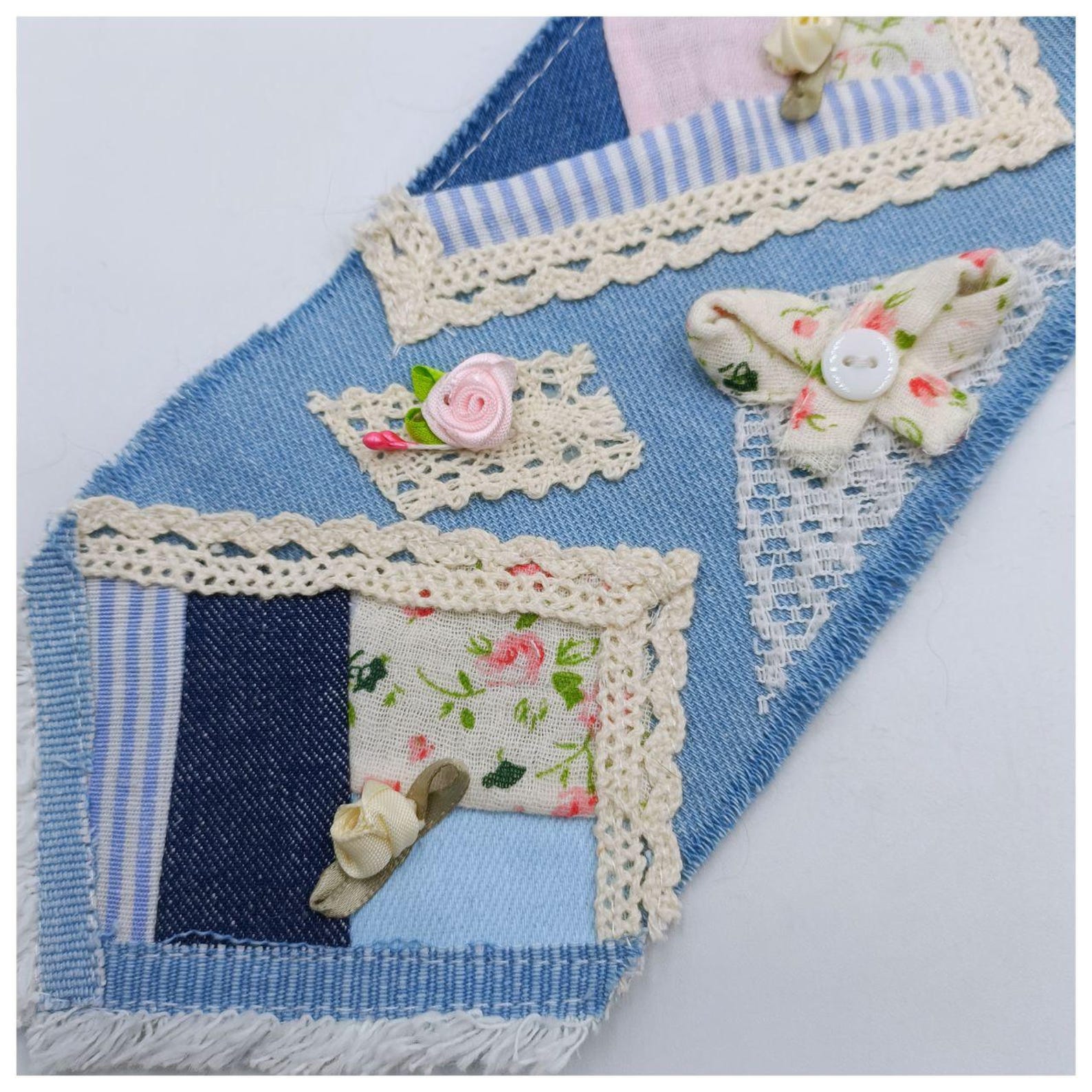 Women's Denim Patchwork Tie With Wooden Bead Choker, Handmade - Etsy