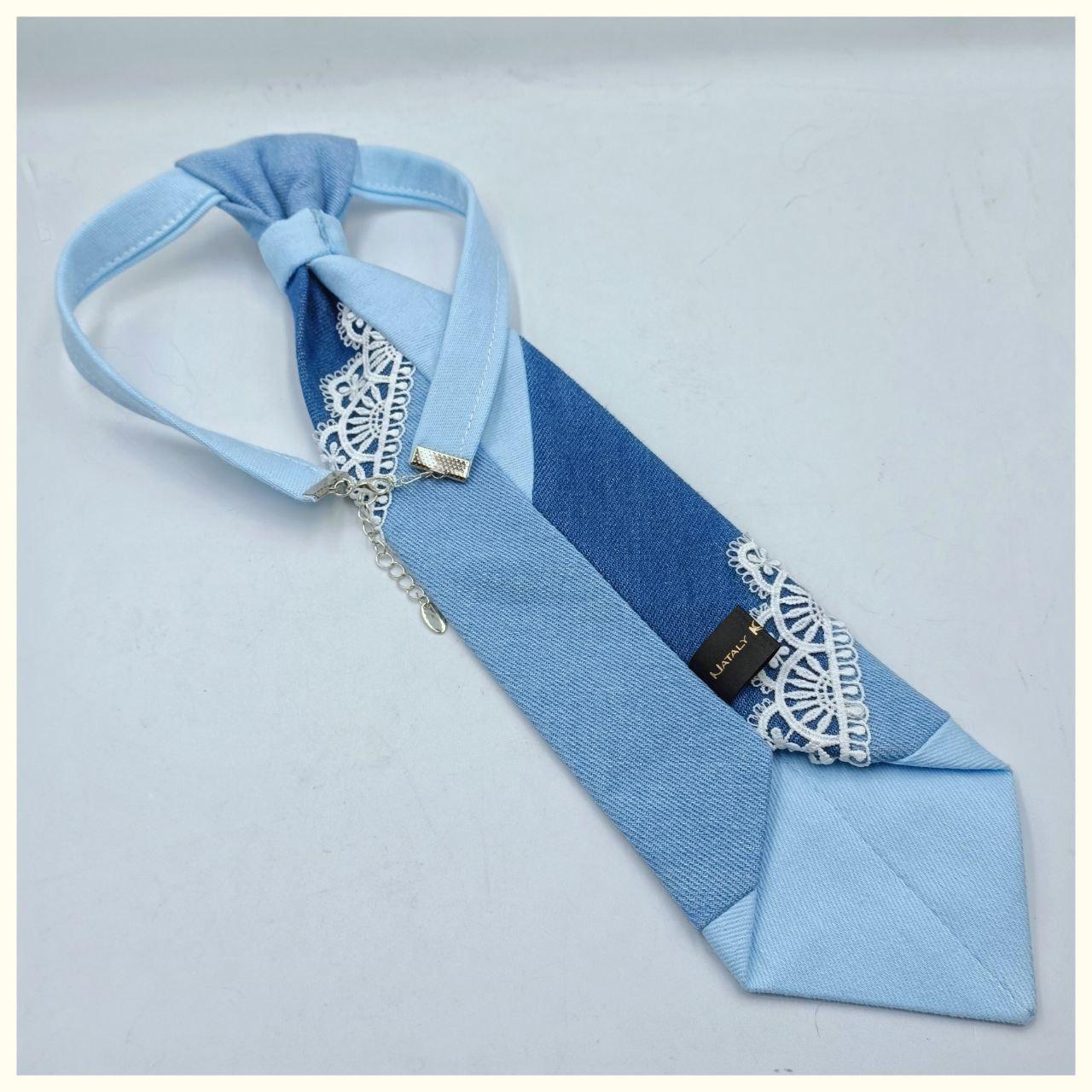 Womens Denim Tie With a Diagonal Pattern and Natural Lace. Handmade. - Etsy
