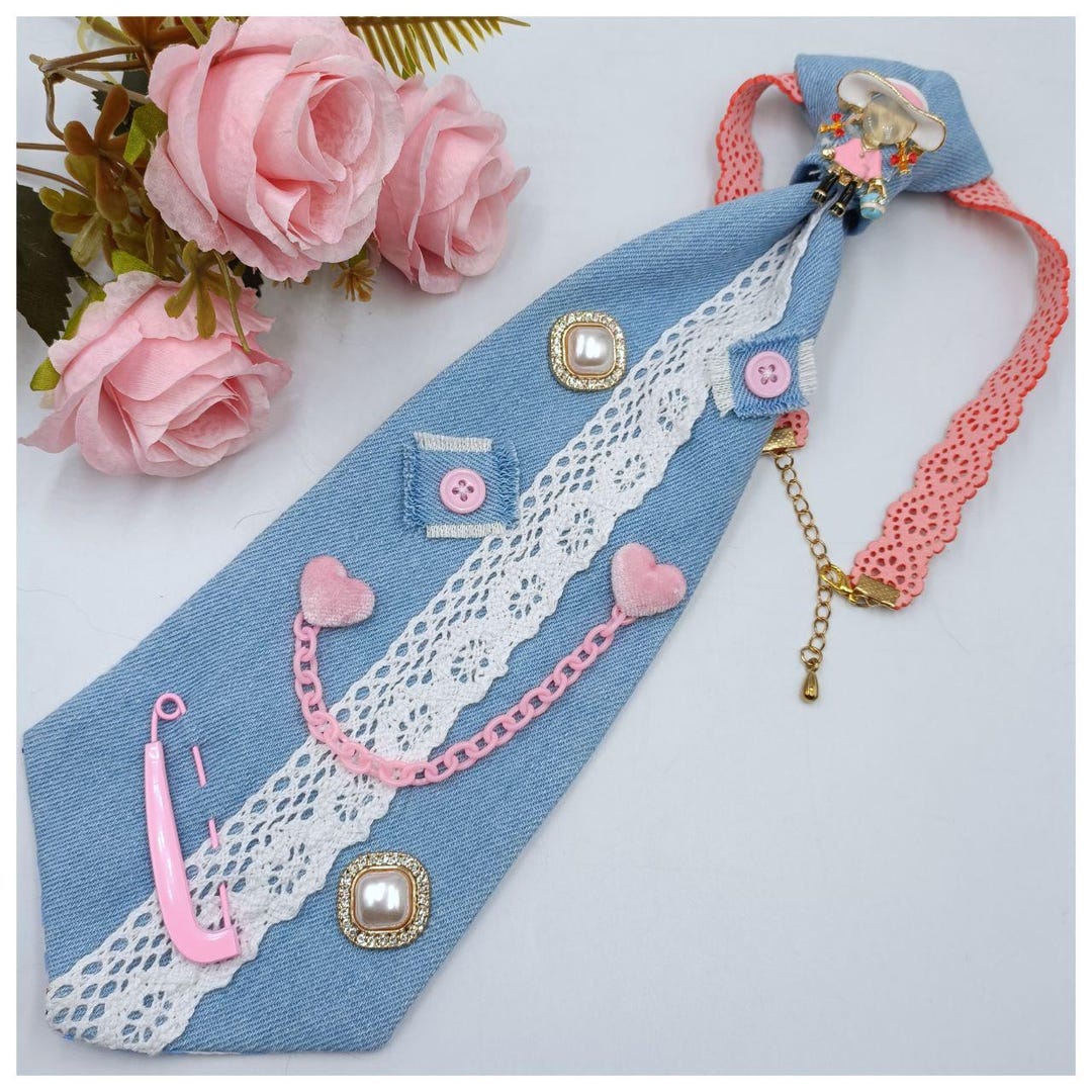 Womens Denim Tie. With Lace and Decor. Handmade. - Etsy