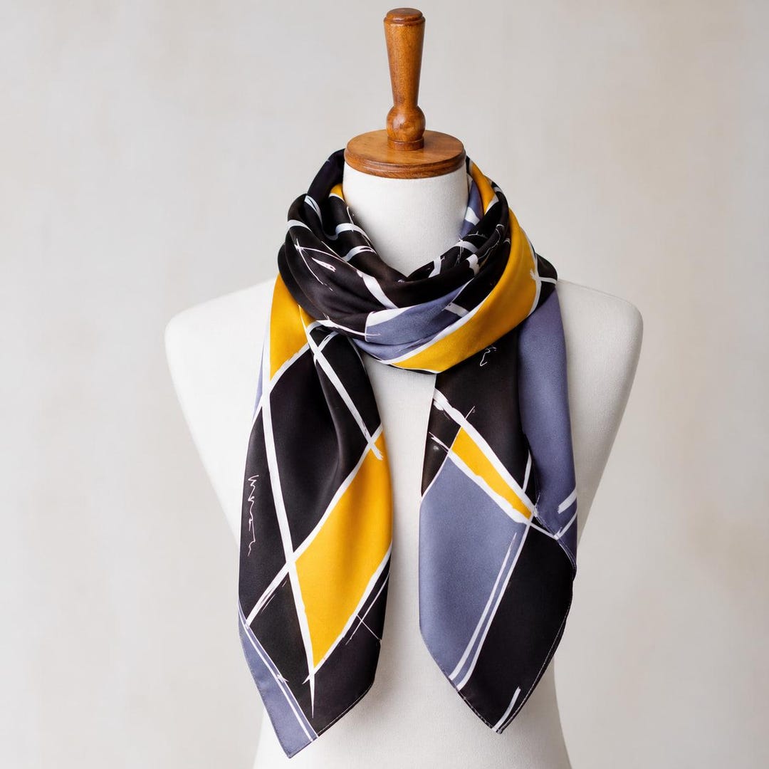 Silk Tie Scarf for Women, Handmade Neckerchief, Abstract Print, Neck ...